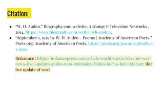 Comparative study of Poem September 1939 and poem Russia-Ukraine war | PPTX