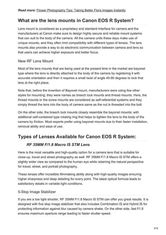 Canon EOS R System Fast Guide: New RF Lens Mount | PDF