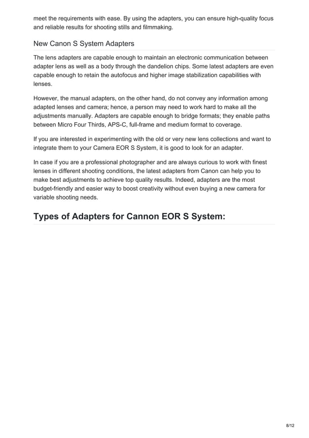 Canon EOS R System Fast Guide: New RF Lens Mount | PDF
