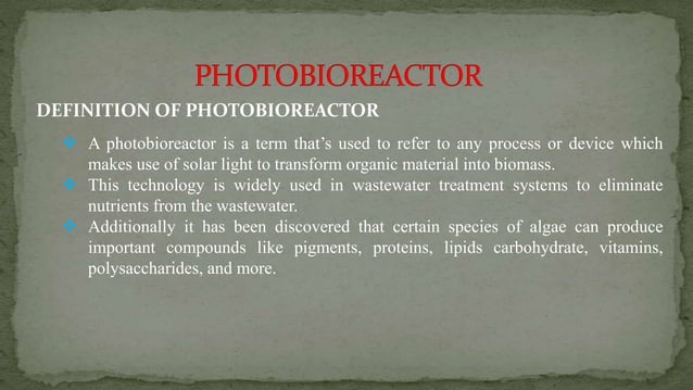 photobioreactor pptx | PPTX | Chemistry | Science