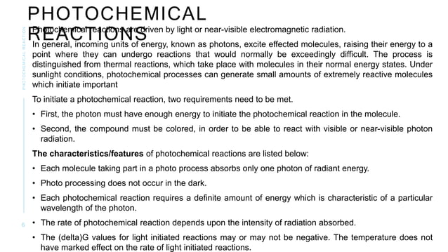 Photochemical reactions | Advanced organic chemistry II | PPTX