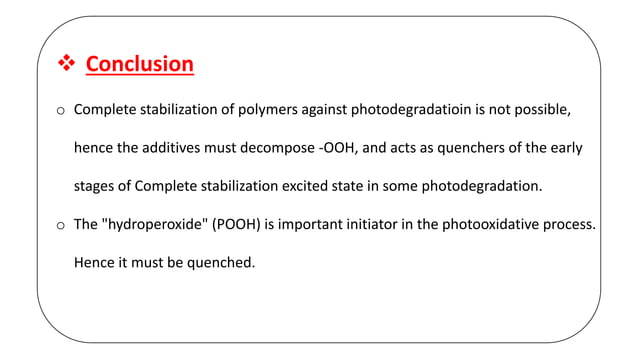 Photo degradation & photo stabilization of polymers | PPTX | Chemistry | Science