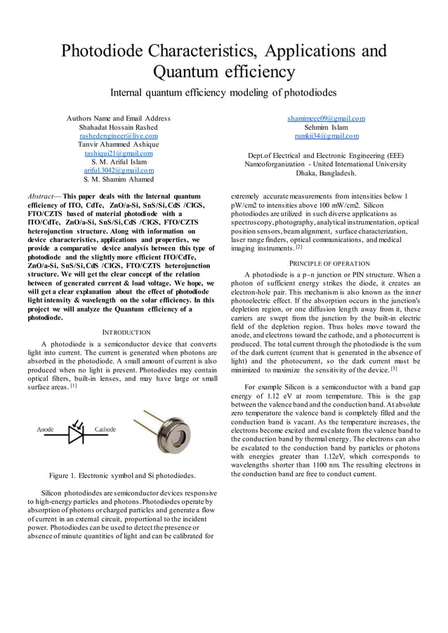 Photodiode characteristics, applications and quantum efficiency | PDF