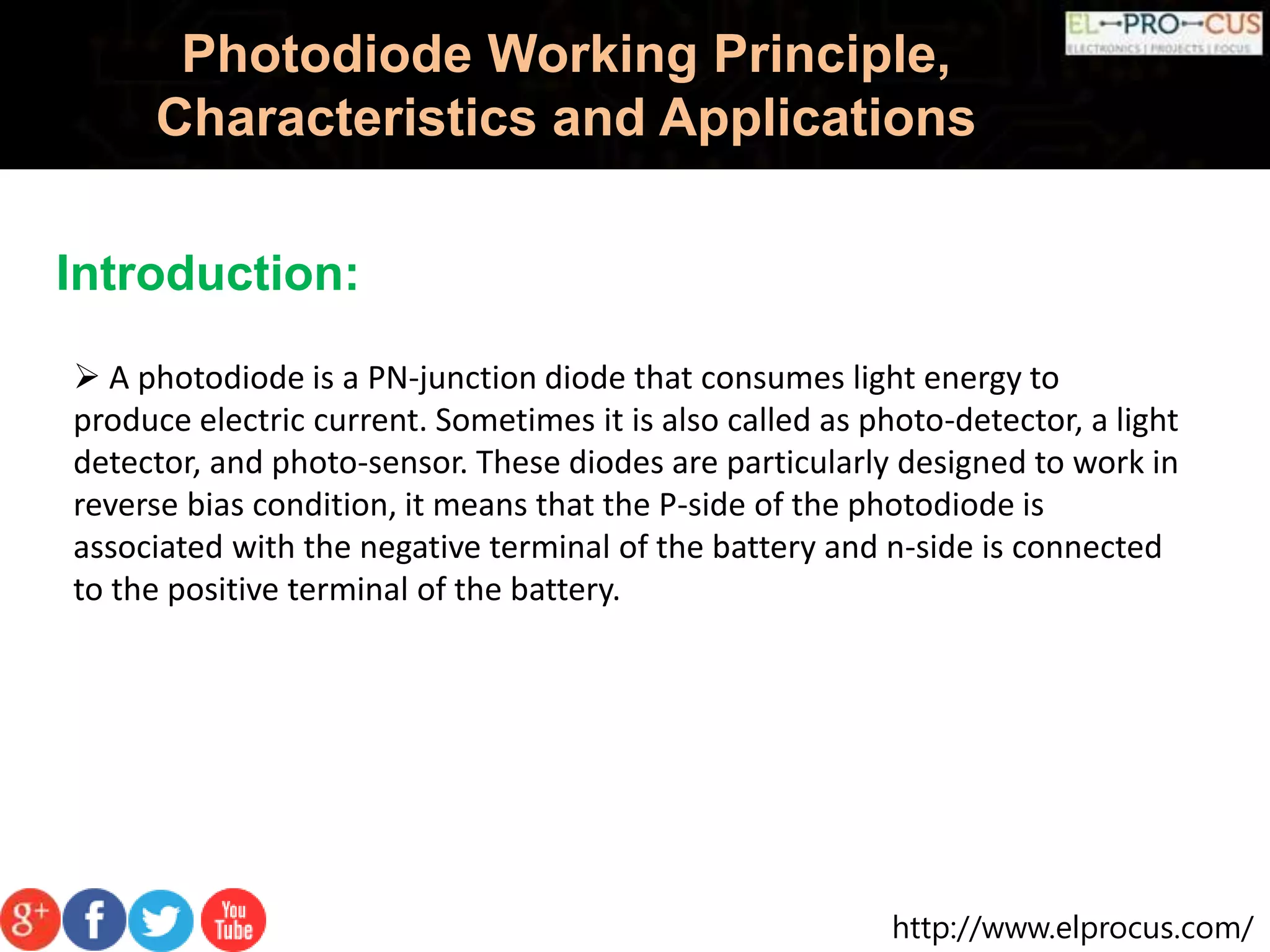 Photodiode working principle characteristics and applications | PPTX