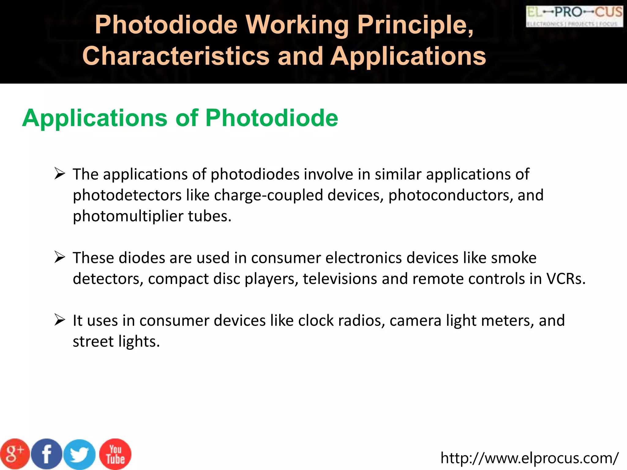 Photodiode working principle characteristics and applications | PPTX