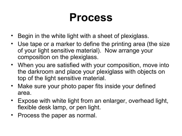 Photograms and darkroom procedure | PPT | Photo Editing Software ...