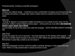 GCSE UNIT 2 Photograms powerpoint of first activity | PPT