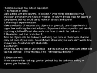 GCSE UNIT 2 Photograms powerpoint of first activity | PPT