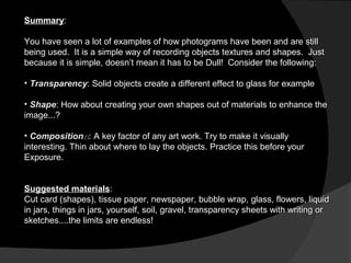 GCSE UNIT 2 Photograms powerpoint of first activity | PPT