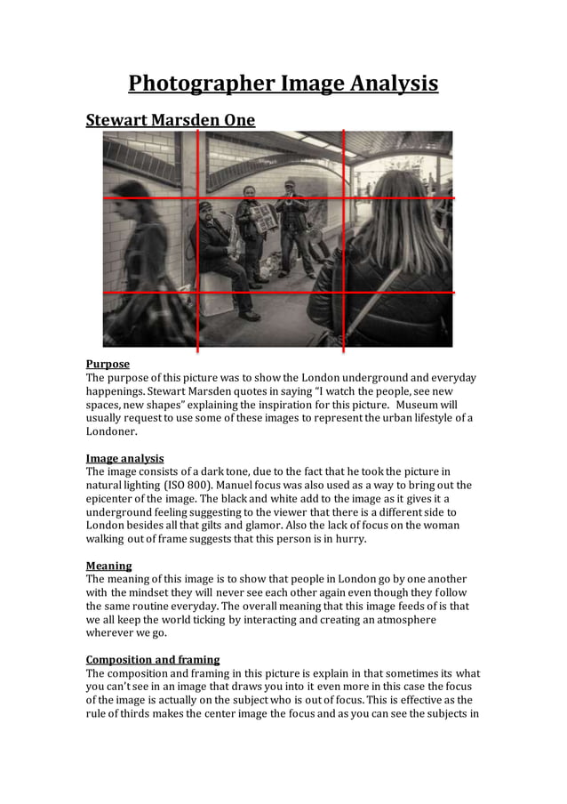 Photographer image analysis | DOCX | Photography | Arts and Crafts