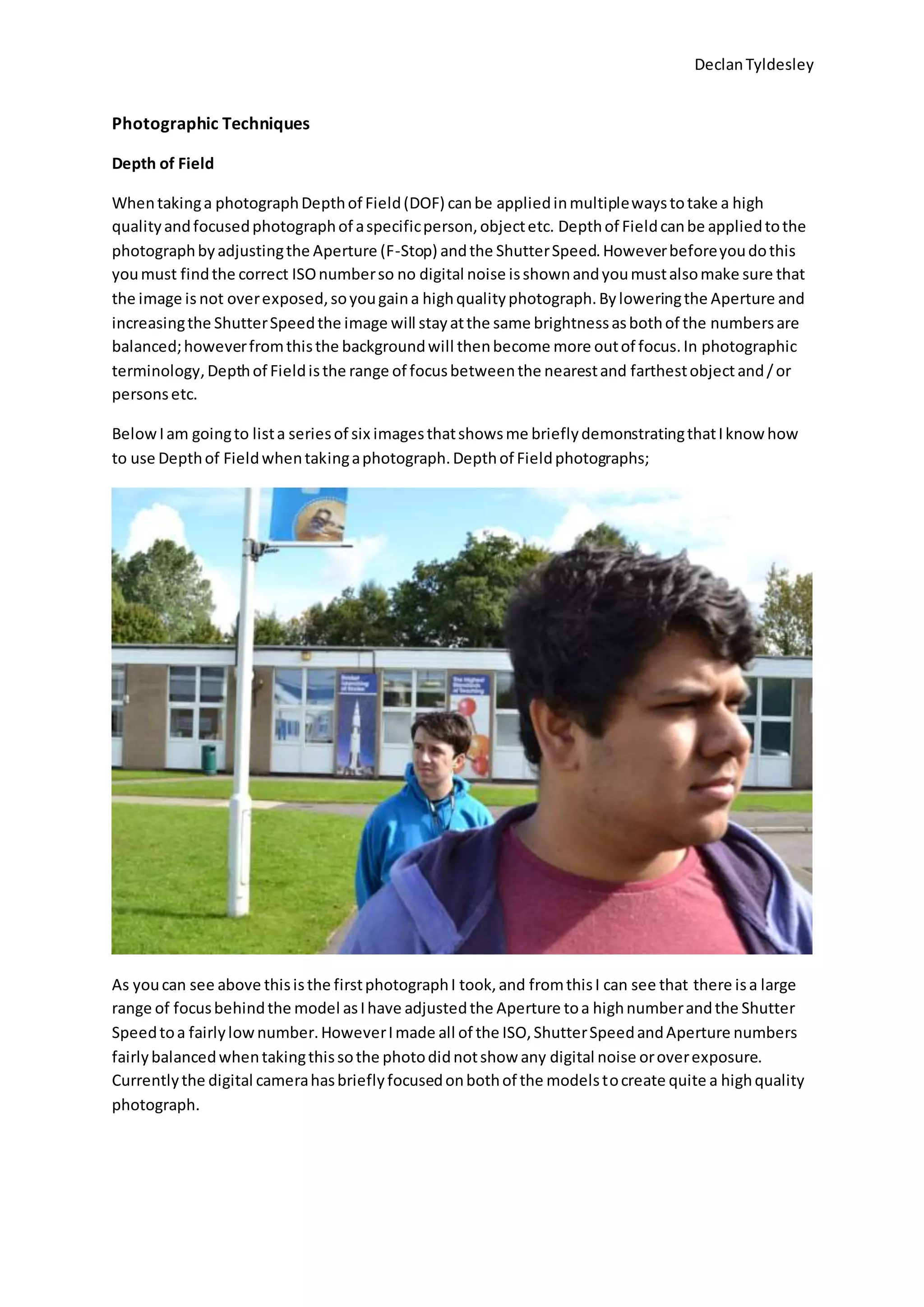 Photographic Techniques - Depth of Field | DOCX | Photography | Arts ...