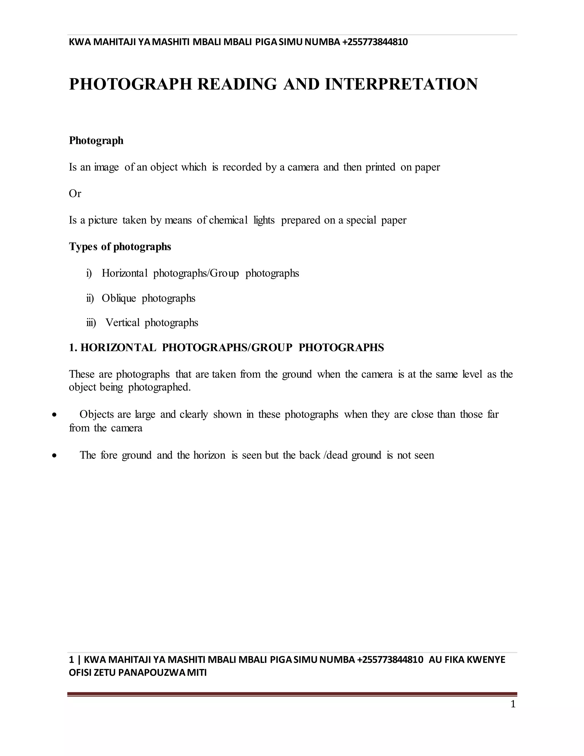 Photograph reading and interpretation | DOCX