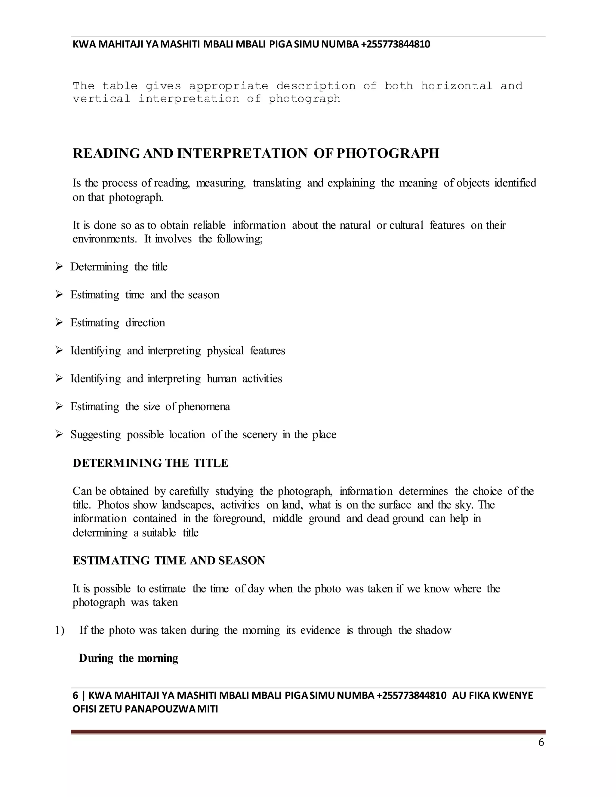 Photograph reading and interpretation | DOCX