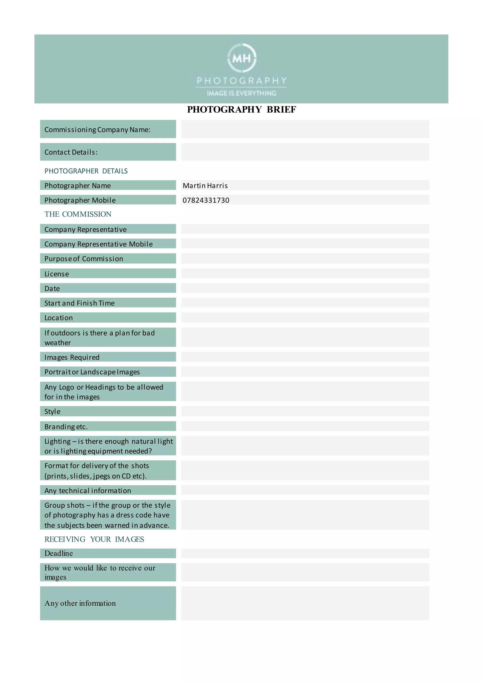 Photography brief | DOCX | Photography | Arts and Crafts