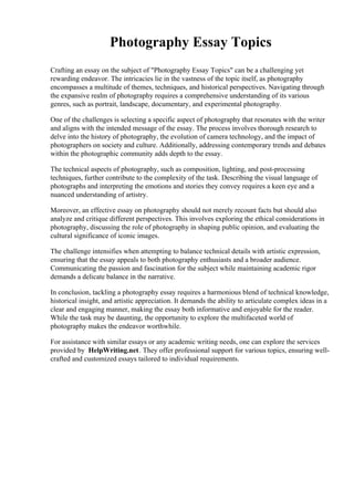 Photography Essay Topics | PDF