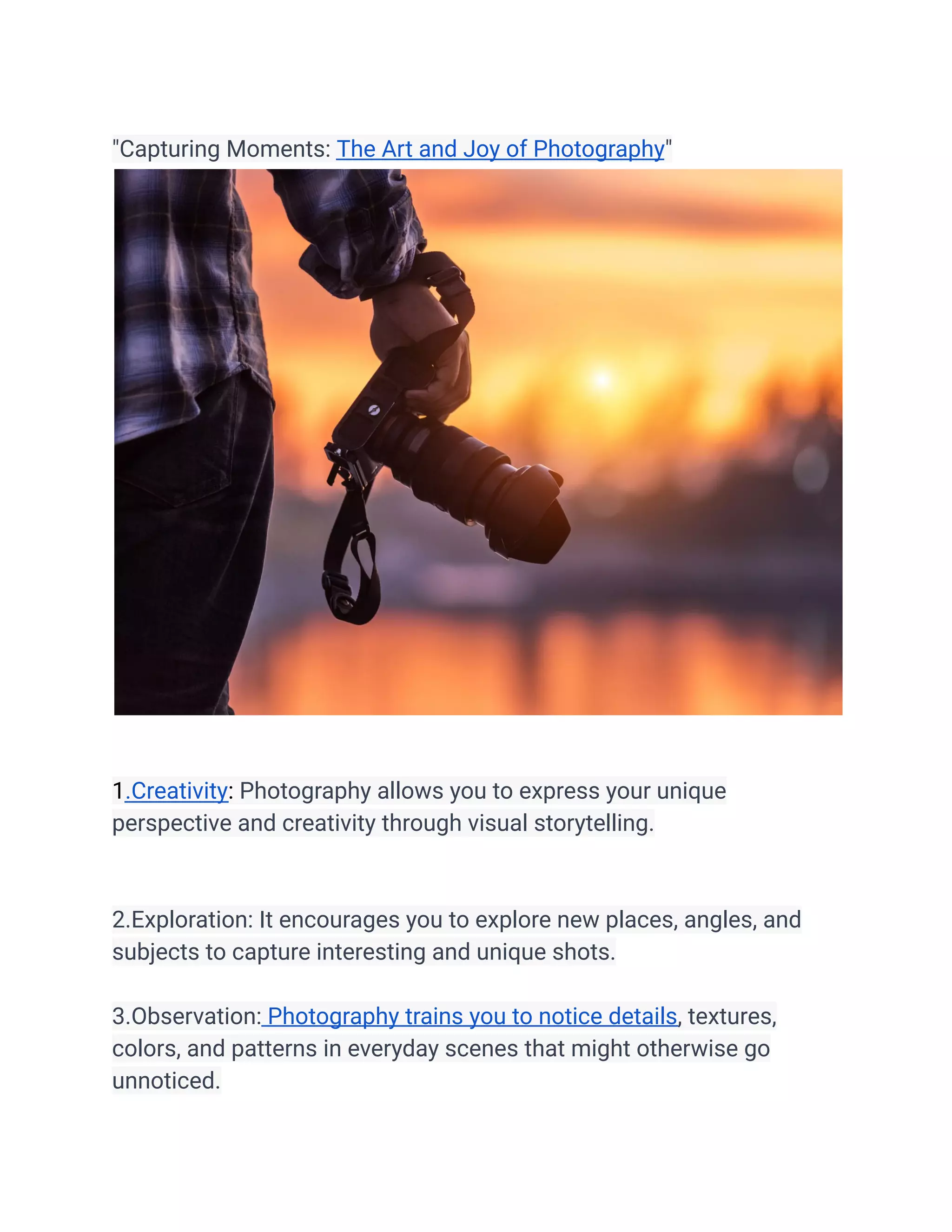 "Capturing Life's Essence Through the Lens: The Art of Photography" | PDF