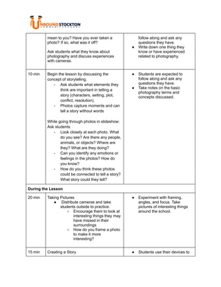 Photography Lesson Plan -Unbound Stockton | PDF