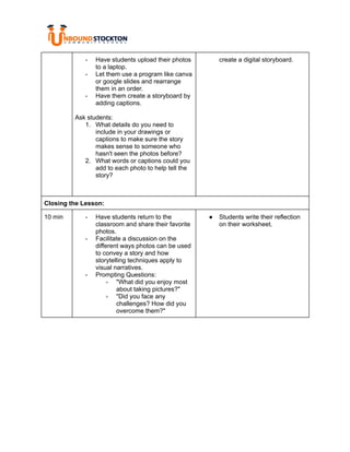 Photography Lesson Plan -Unbound Stockton | PDF
