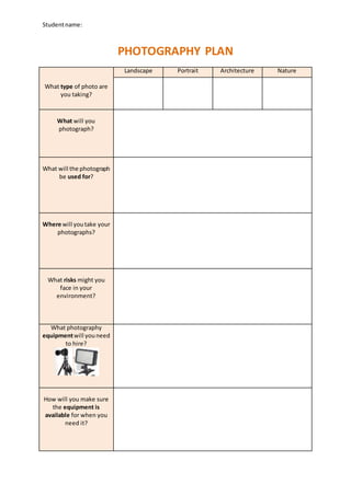 Photography plan | DOCX