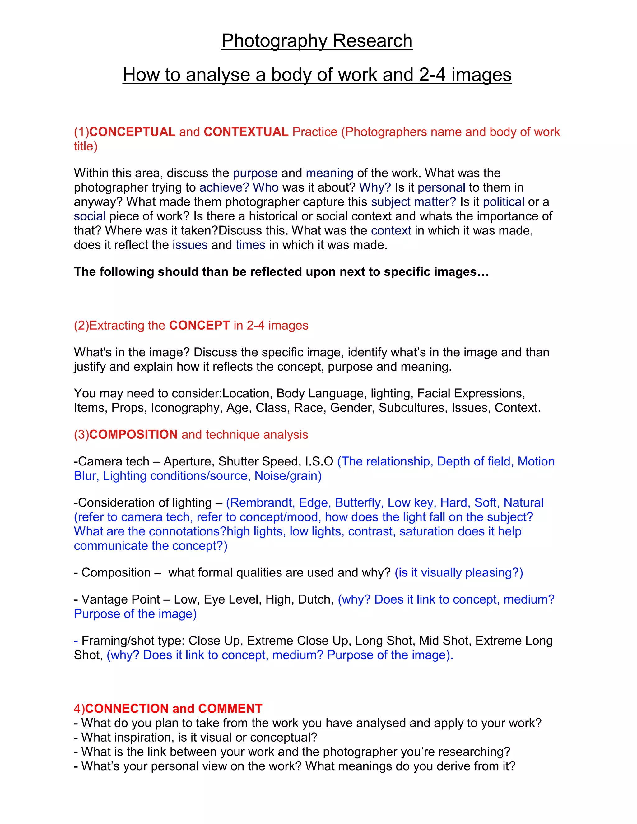 Photography research help sheet | DOCX
