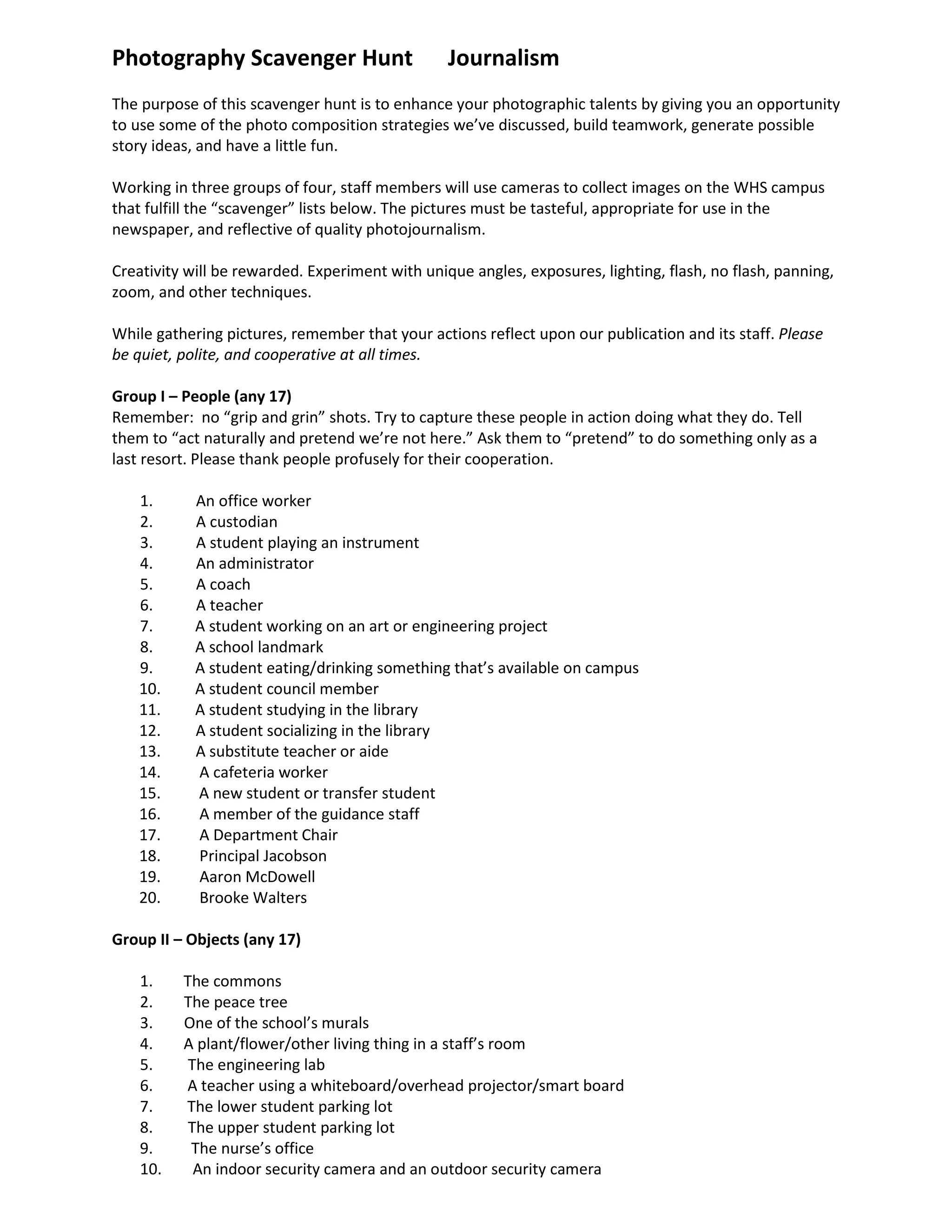 Photography Scavenger Hunt | PDF