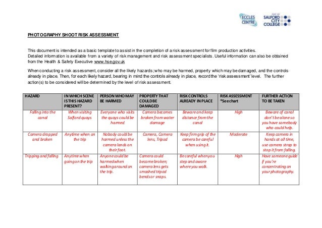 Photography shoot risk assessment form