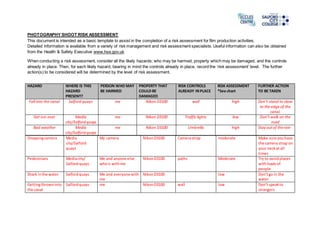 Photography shoot risk assessment form (2) | PPT