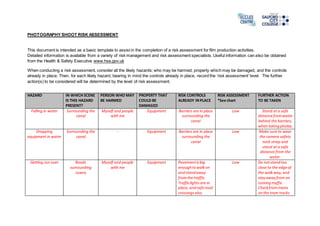 Photography shoot risk assessment form finished | DOCX