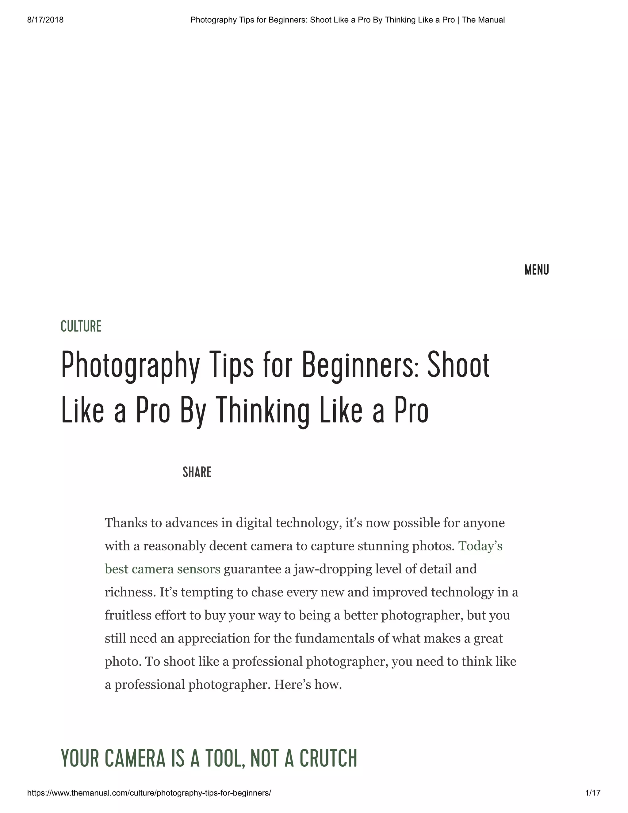 Photography Tips for Beginners: Shoot Like a Pro By Thinking Like a Pro ...