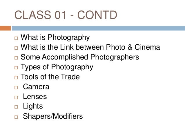 Photography training outline