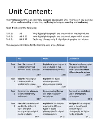 BTEC Level 2 Creative Digital Media Production: Photography Booklet | PDF