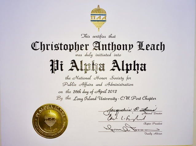 Pi Alpha Alpha Induction Certificate | PDF