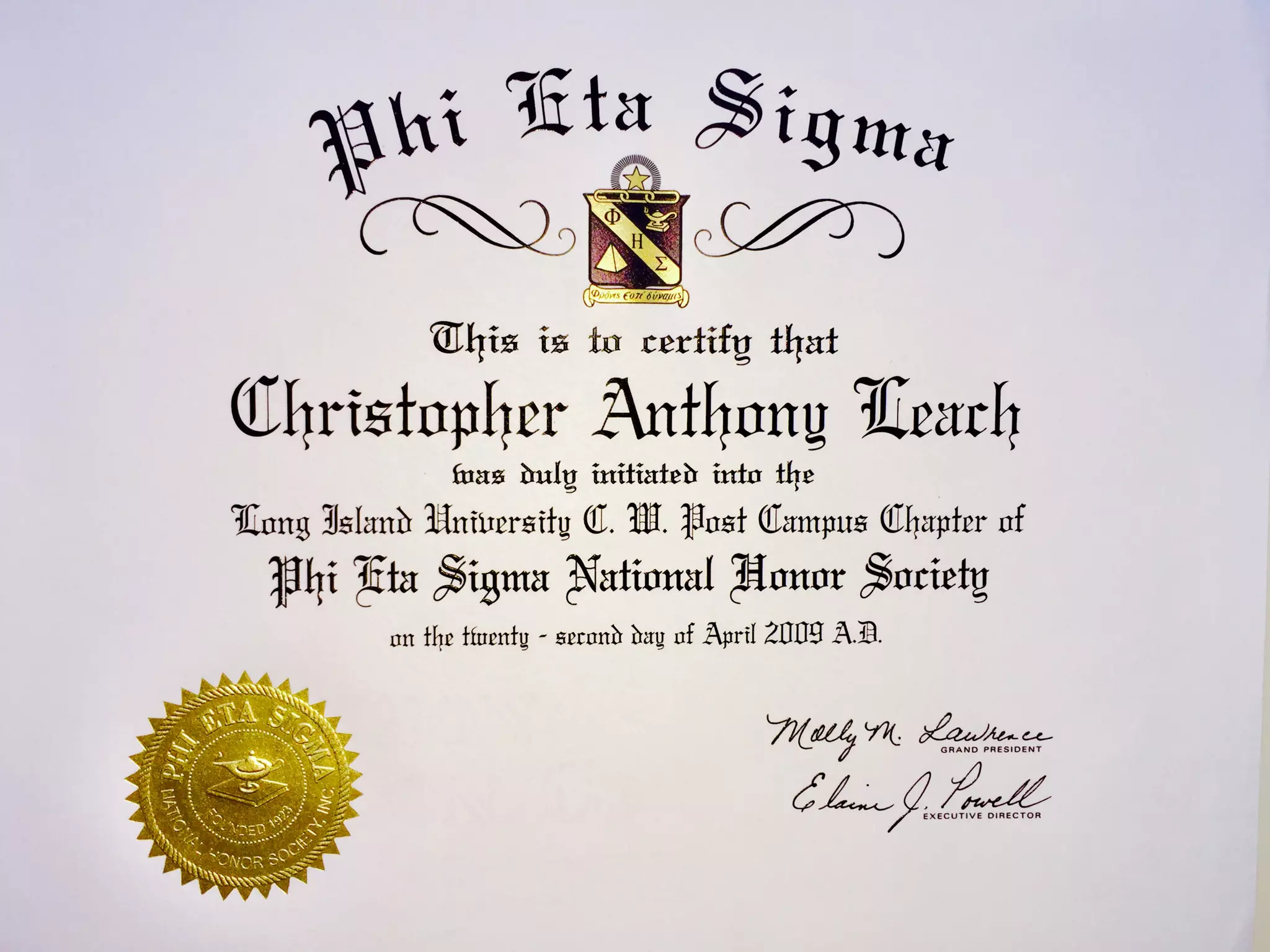 Phi Eta Sigma Honor Society Certificate | PDF