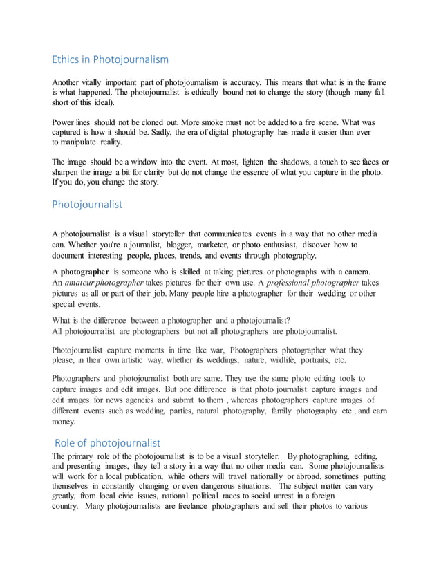 Photojournalism | DOCX | Photo Editing Software | Computer Software and ...