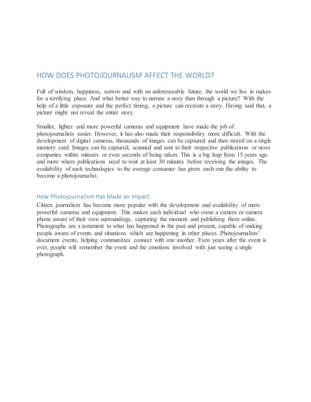 Photojournalism | DOCX | Photo Editing Software | Computer Software and ...