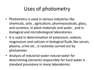 Photometry, colorimetry, spectophotometry | PPTX