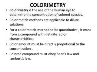 Photometry, colorimetry, spectophotometry | PPTX