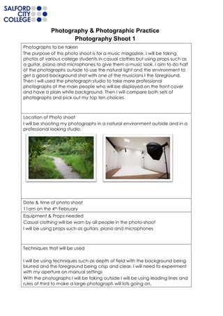 Photo shoot plan | DOCX | Photography | Arts and Crafts