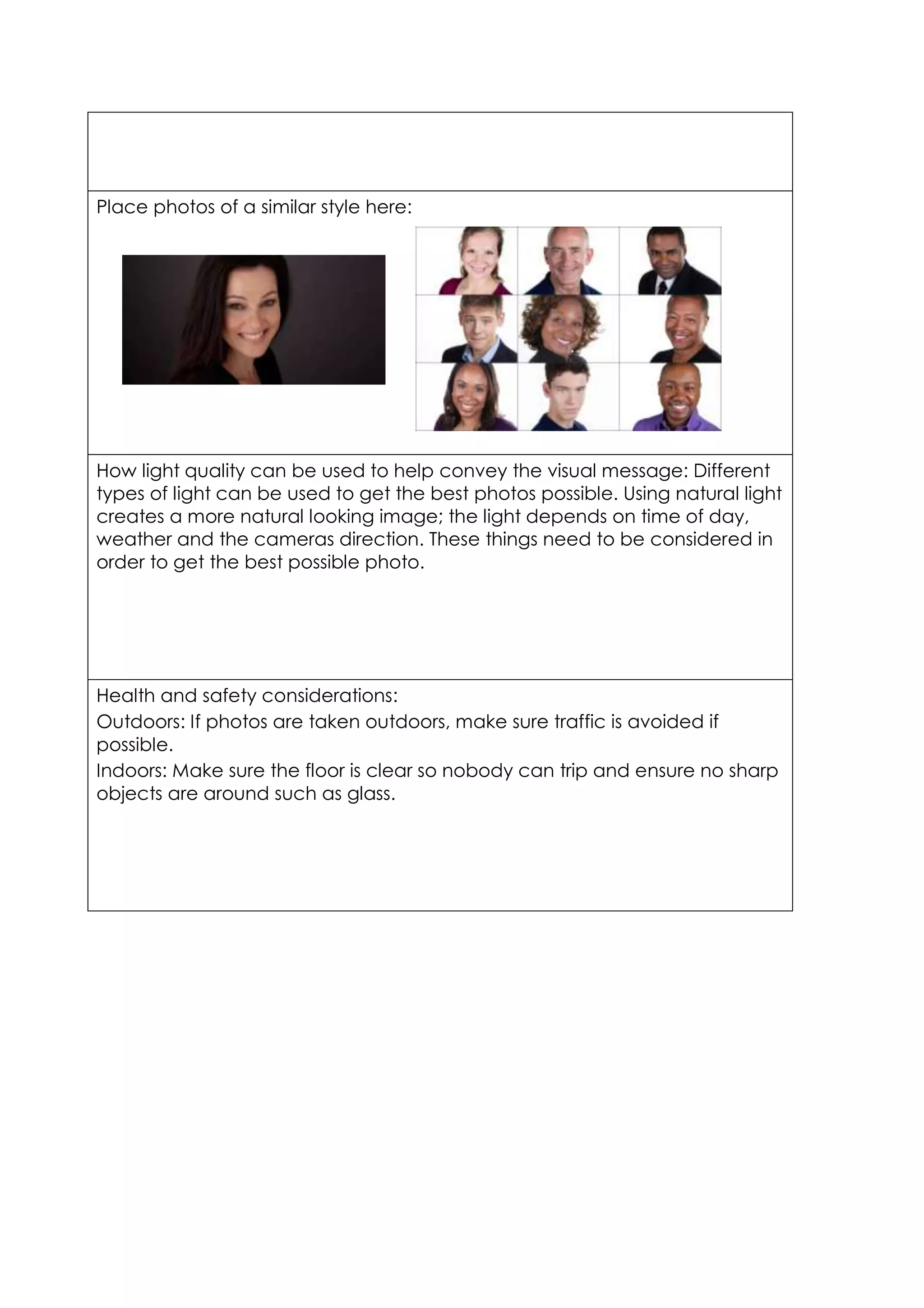 Photo shoot plan | PDF