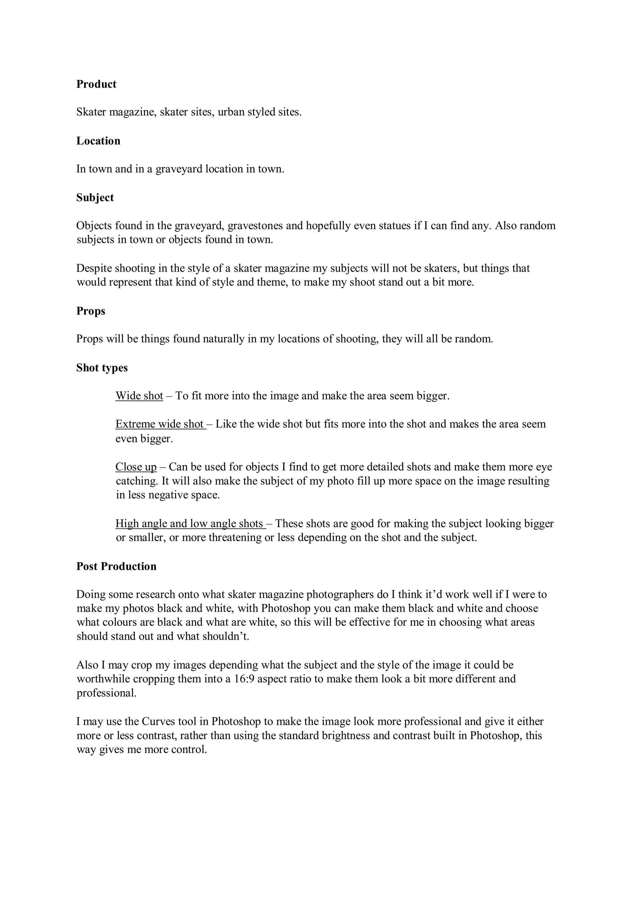 Photoshoot plan | PDF