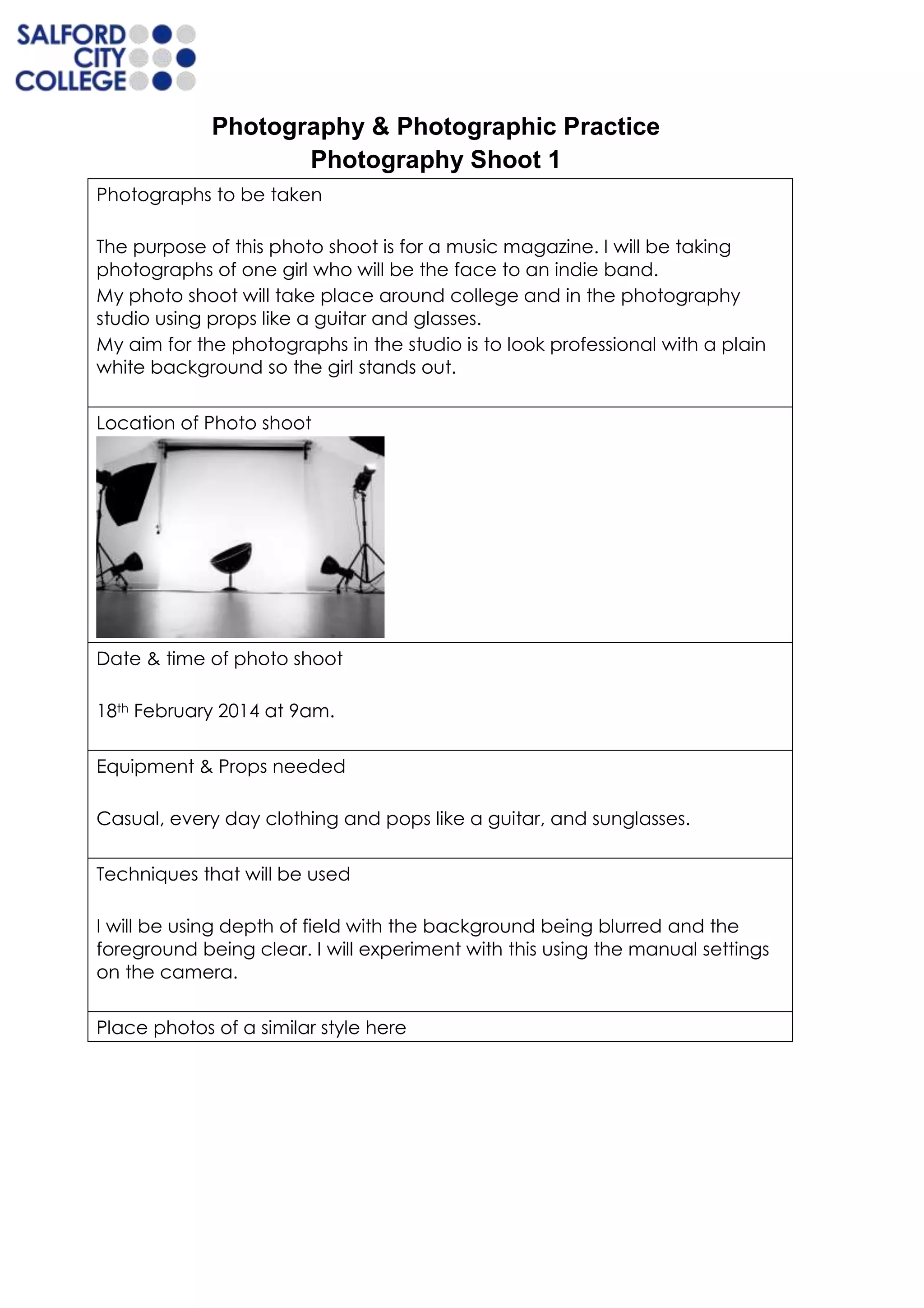 Photo shoot plan | PDF