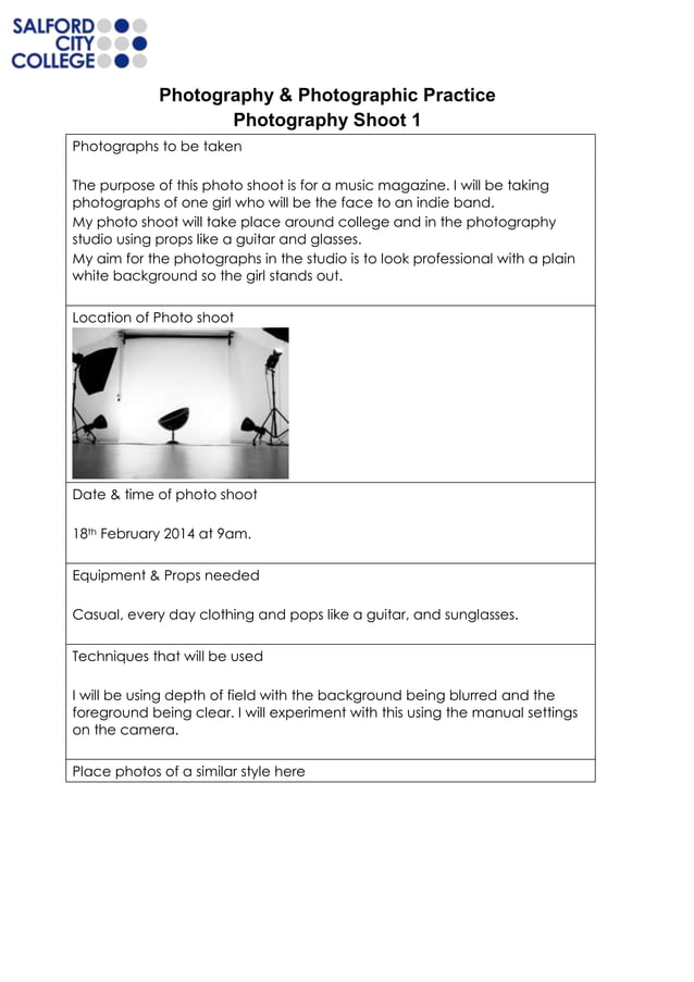 Photo shoot plan | PDF