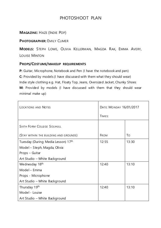 Photoshoot Plan