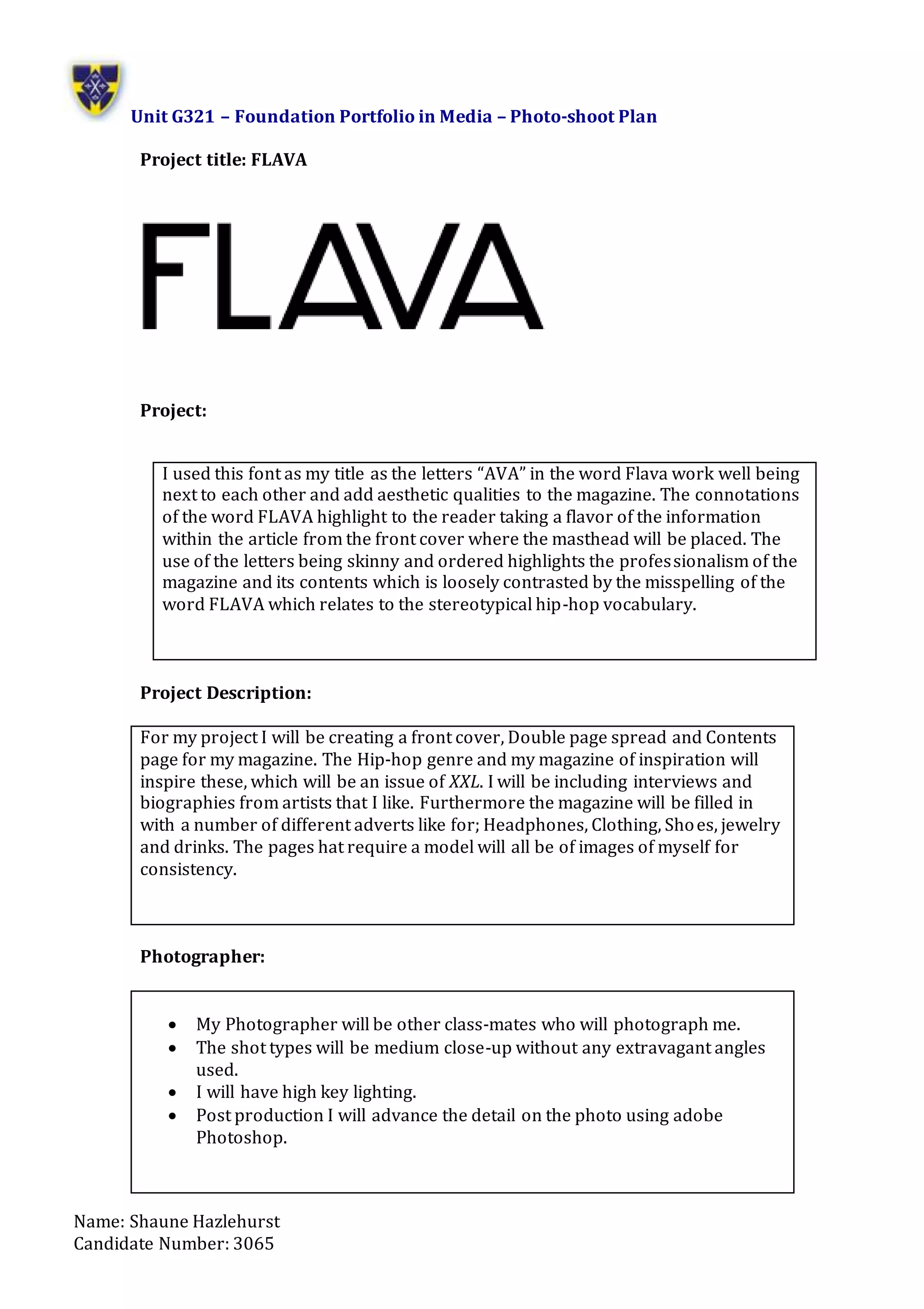 Photo shoot plan | PDF