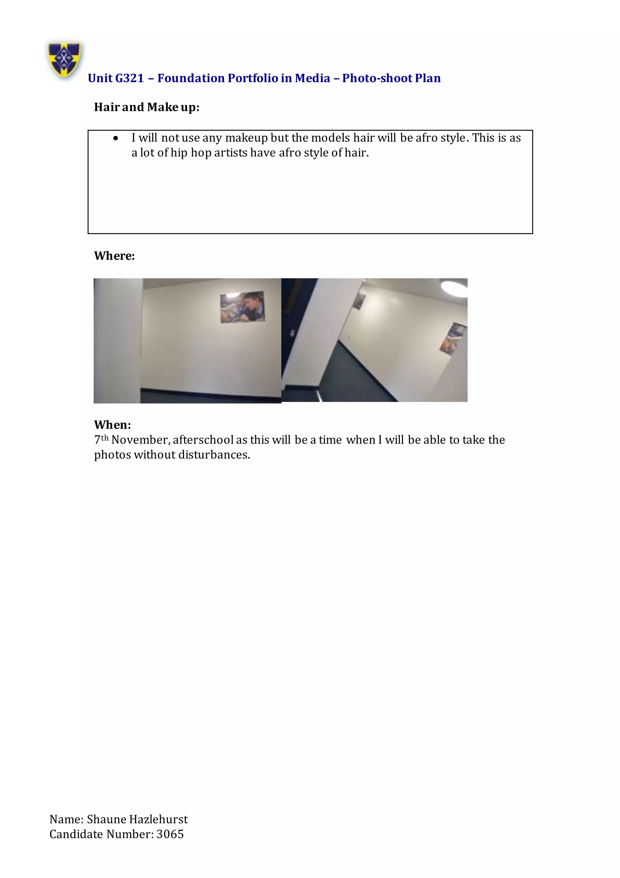 Photo shoot plan | DOCX