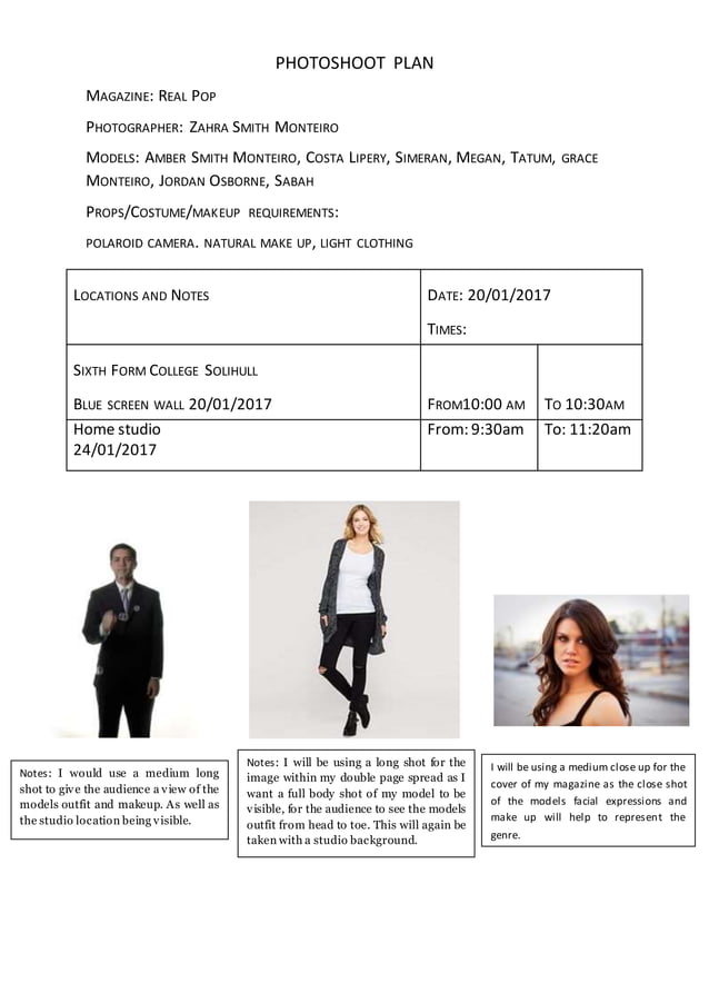Photoshoot plan (2) | DOCX | Photography | Arts and Crafts