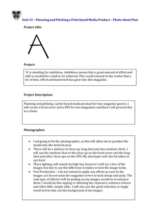 Photo shoot plan 'A' | PDF