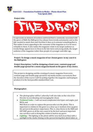 Photo shoot plan | DOCX