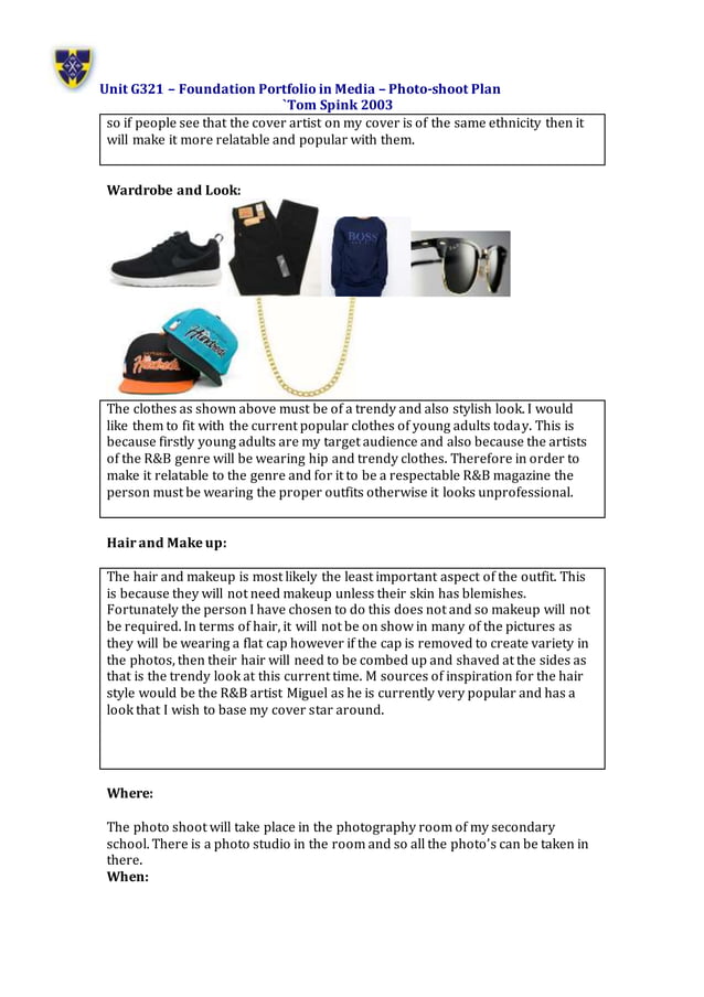 Photo shoot plan | DOCX