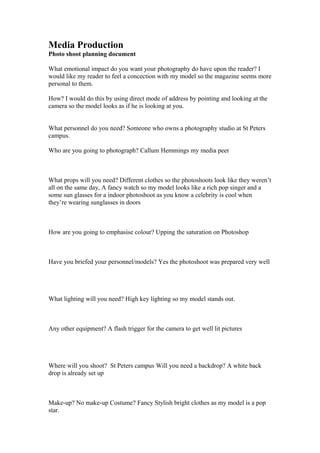 Photoshoot planning | DOC